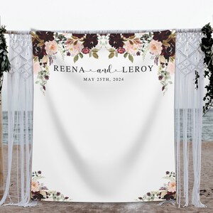 Burgundy Floral Wedding Backdrop, Maroon Flowers Wedding Decor, Custom ...