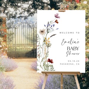 Boho Wild Flowers Baby Shower Welcome Sign, Rustic Floral Baby Shower ...