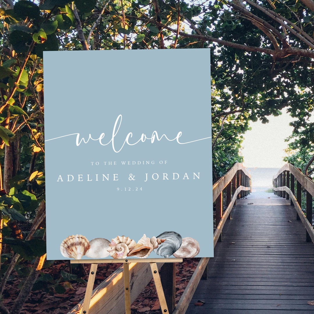 Seashells Wedding Welcome Sign, Beach Wedding Welcome Sign, Seaside ...