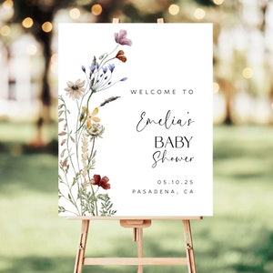 Boho Wild Flowers Baby Shower Welcome Sign, Rustic Floral Baby Shower ...
