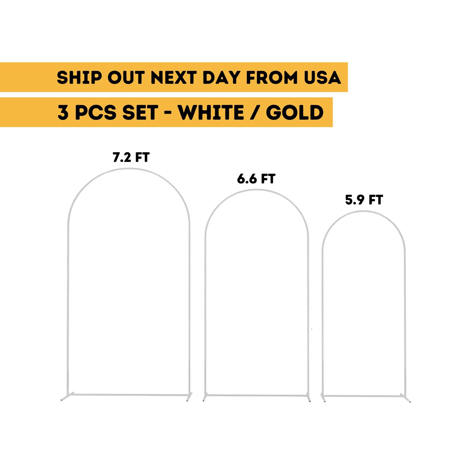 3 Pcs White Metal Arch Backdrop Stand Floral Display Gold Frame Metal ...