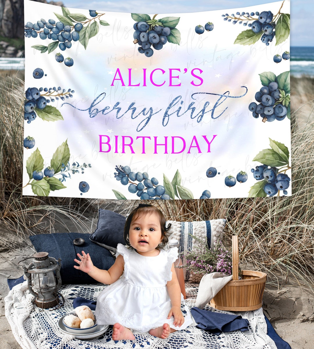 Berry First Birthday Backdrop, Blueberry Birthday Theme Party ...