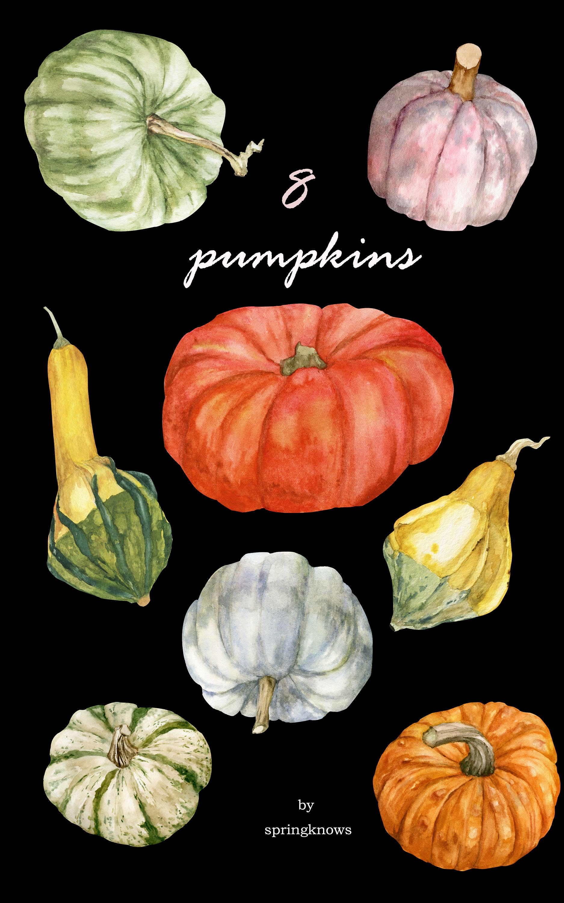 Pumpkin Clipart Watercolor, Fall Clipart, Autumn Clipart, Thanksgiving ...
