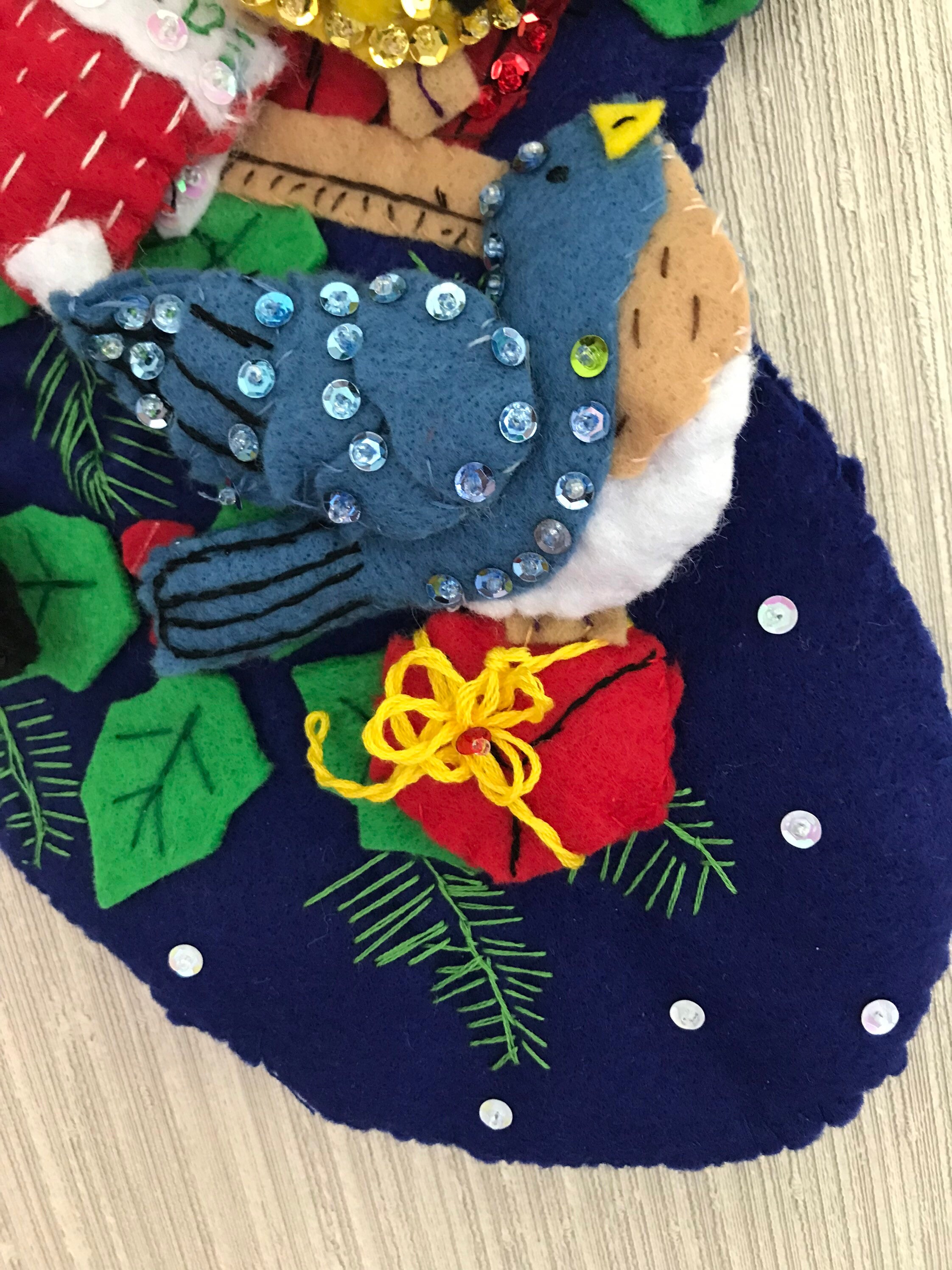 Winter Birds Completed Handmade Felt Christmas Stocking From Bucilla ...