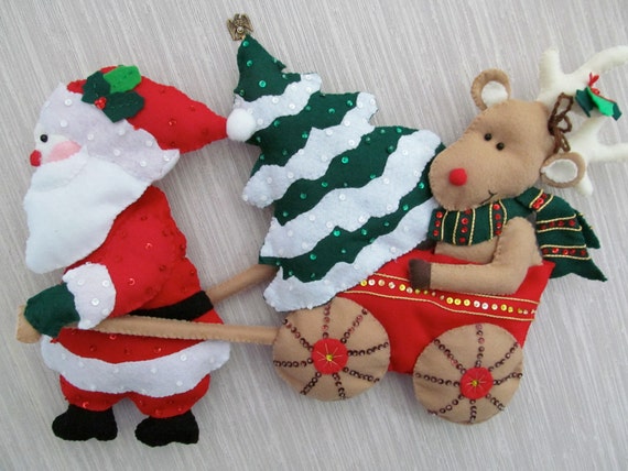 Rudolph and Santa Claus Felt Wall Hanging Decoration Completed | Etsy