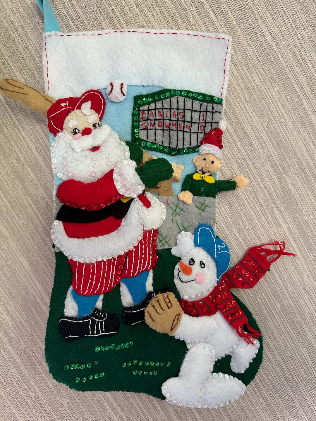 Baseball Santa Completed Handmade Felt Christmas Stocking From Bucilla ...