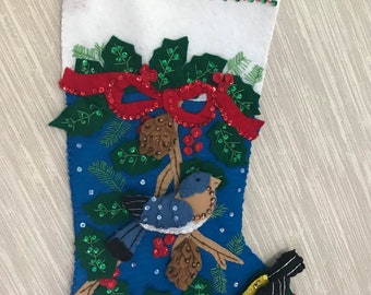 Winter Birds Completed Handmade Felt Christmas Stocking From Bucilla ...