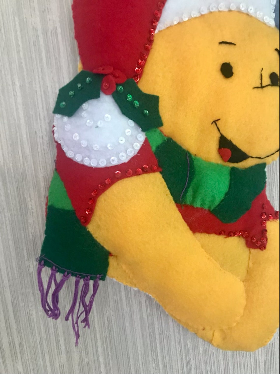 Pooh Bear Completed Handmade Felt Christmas Stocking From Janlynn Kit ...