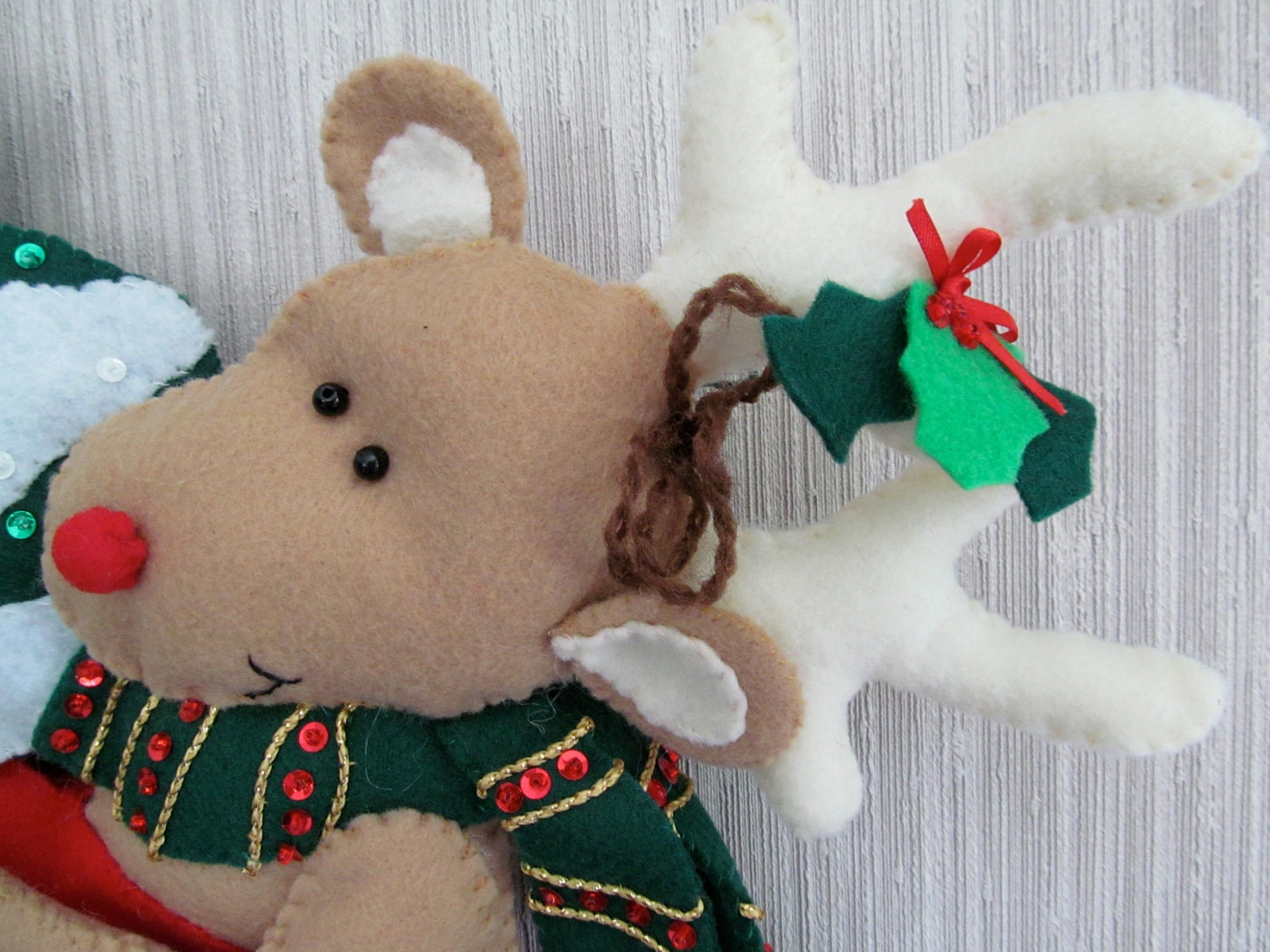 Rudolph and Santa Claus Felt Wall Hanging Decoration Completed Handmade ...