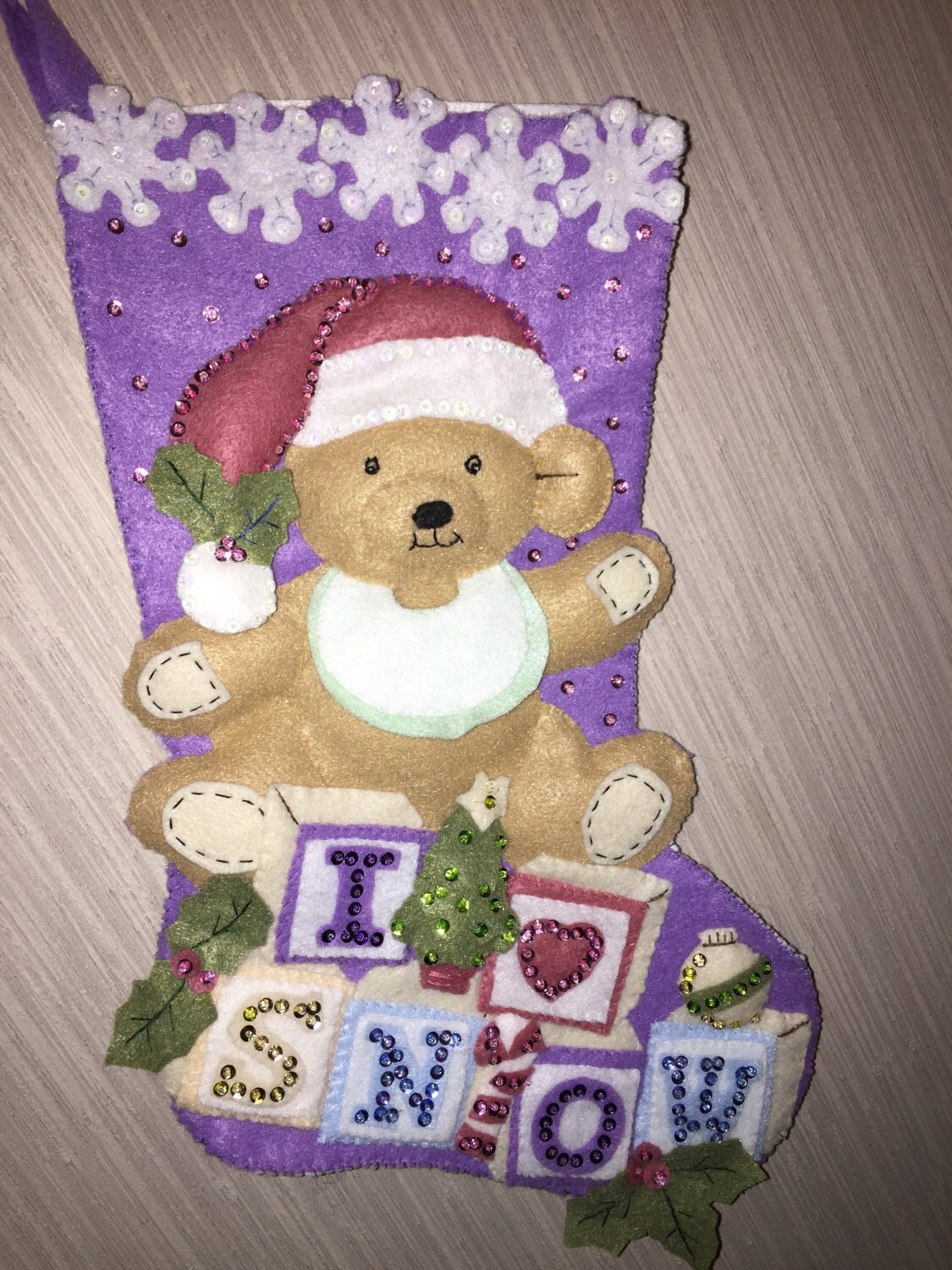 I Love Snow Completed Handmade Felt Christmas Stocking From Bucilla Kit ...