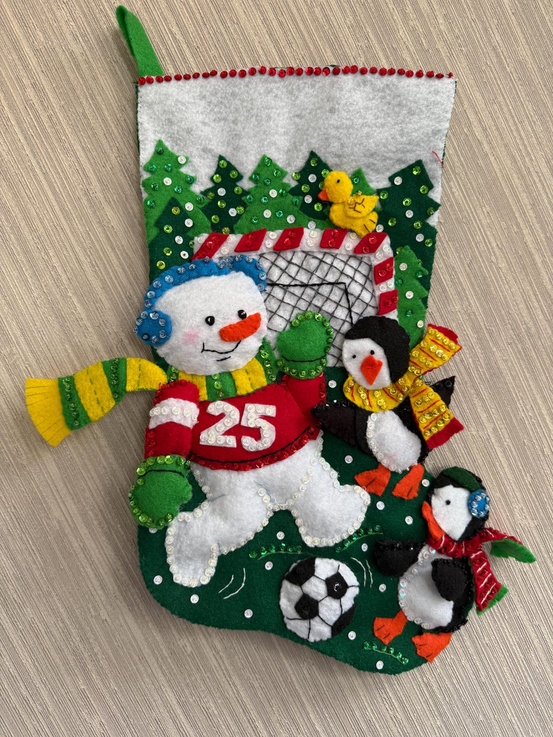 Snowman Soccer Completed Handmade Felt Christmas Stocking From Bucilla ...