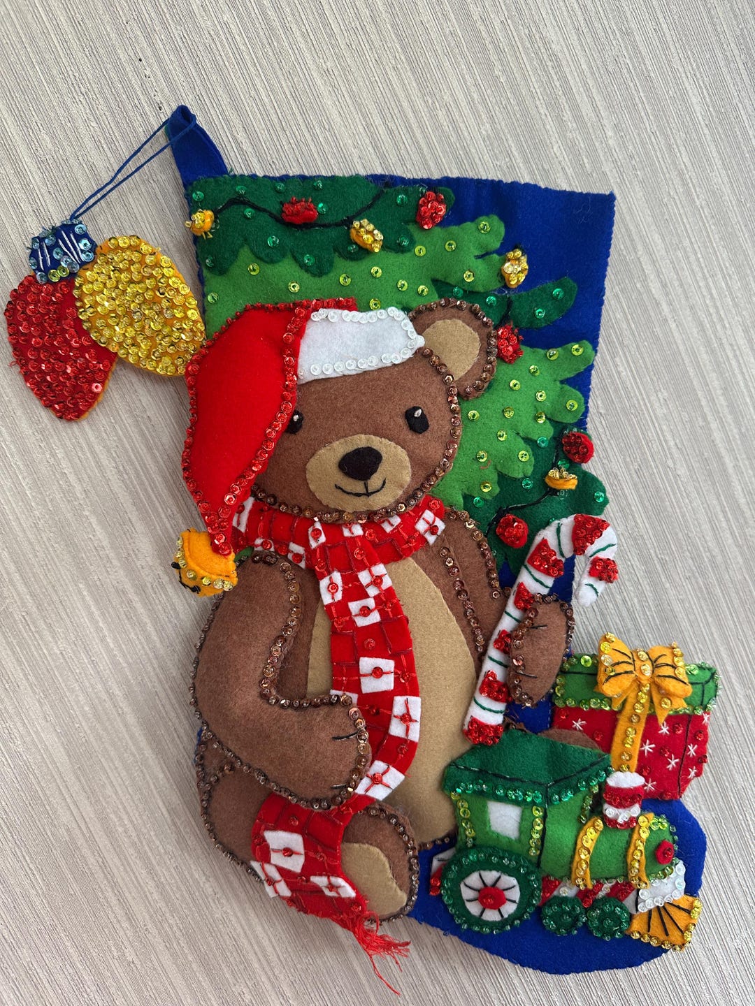 Teddy Bear Completed Handmade Felt Christmas Stocking From Bucilla Kit ...