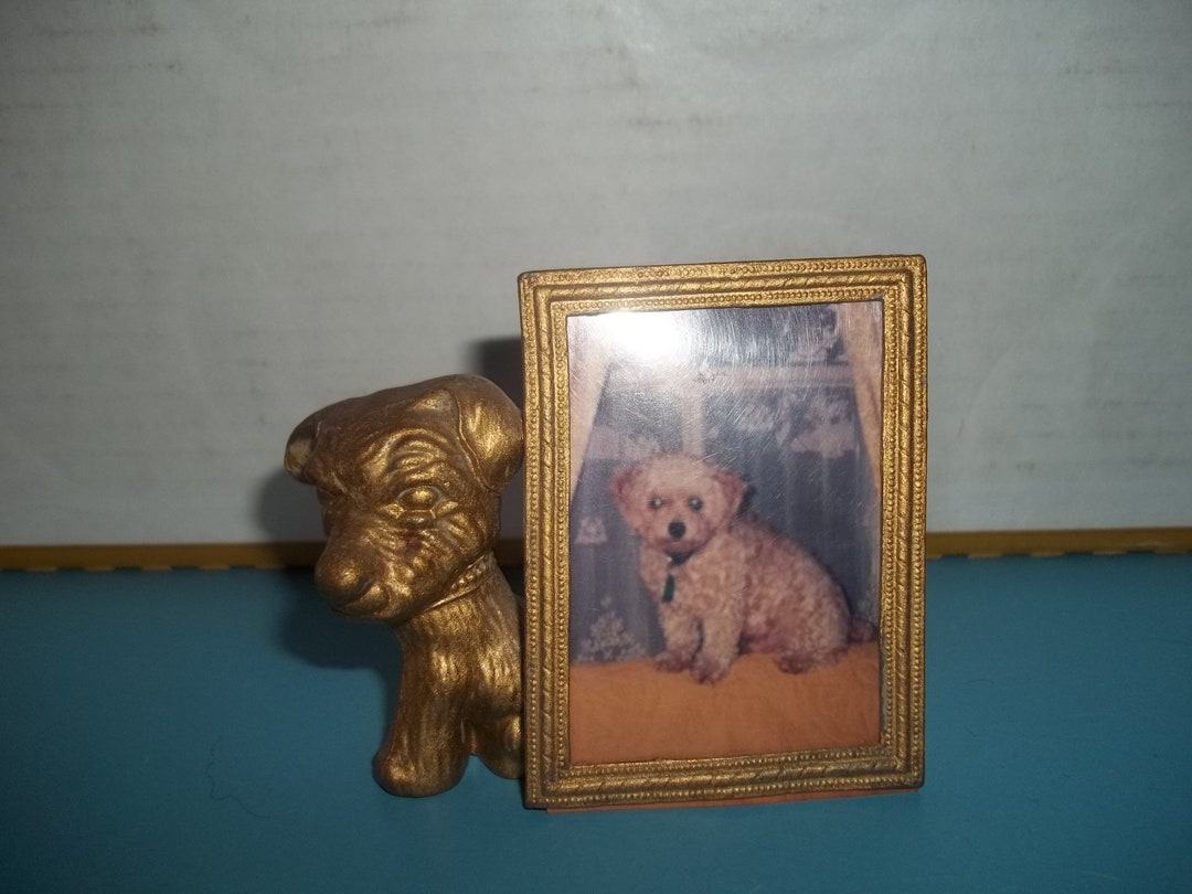 MINIATURE PHOTO FRAME With Puppy Dog Figural-charming Small Reminder of ...