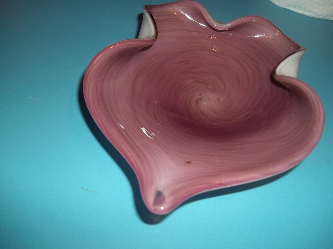 ITALIAN FOLDED RIM Cased Glass Sweetmeat Dish~barrini~unusual Lavender ...