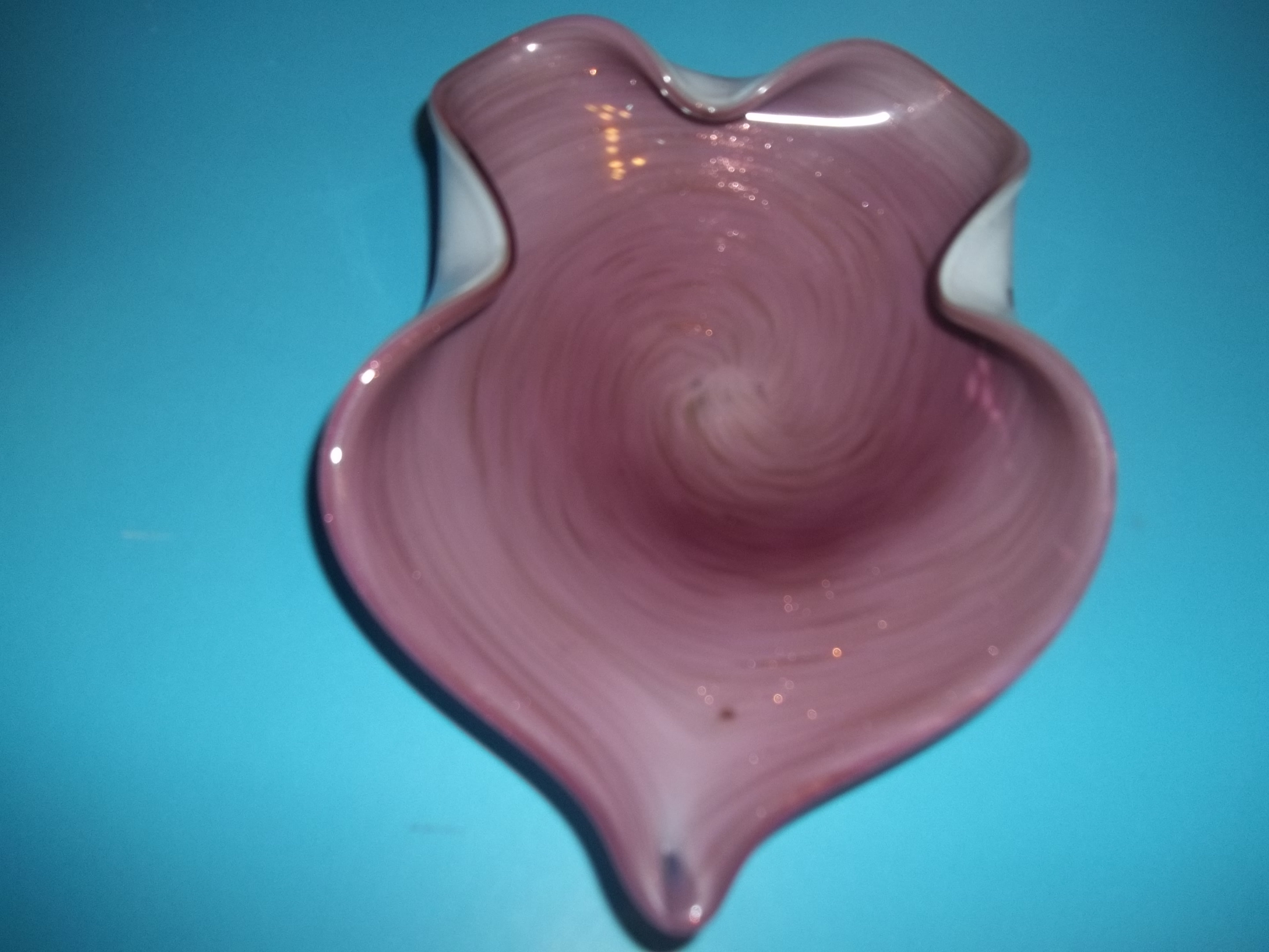 ITALIAN FOLDED RIM Cased Glass Sweetmeat Dish~barrini~unusual Lavender ...