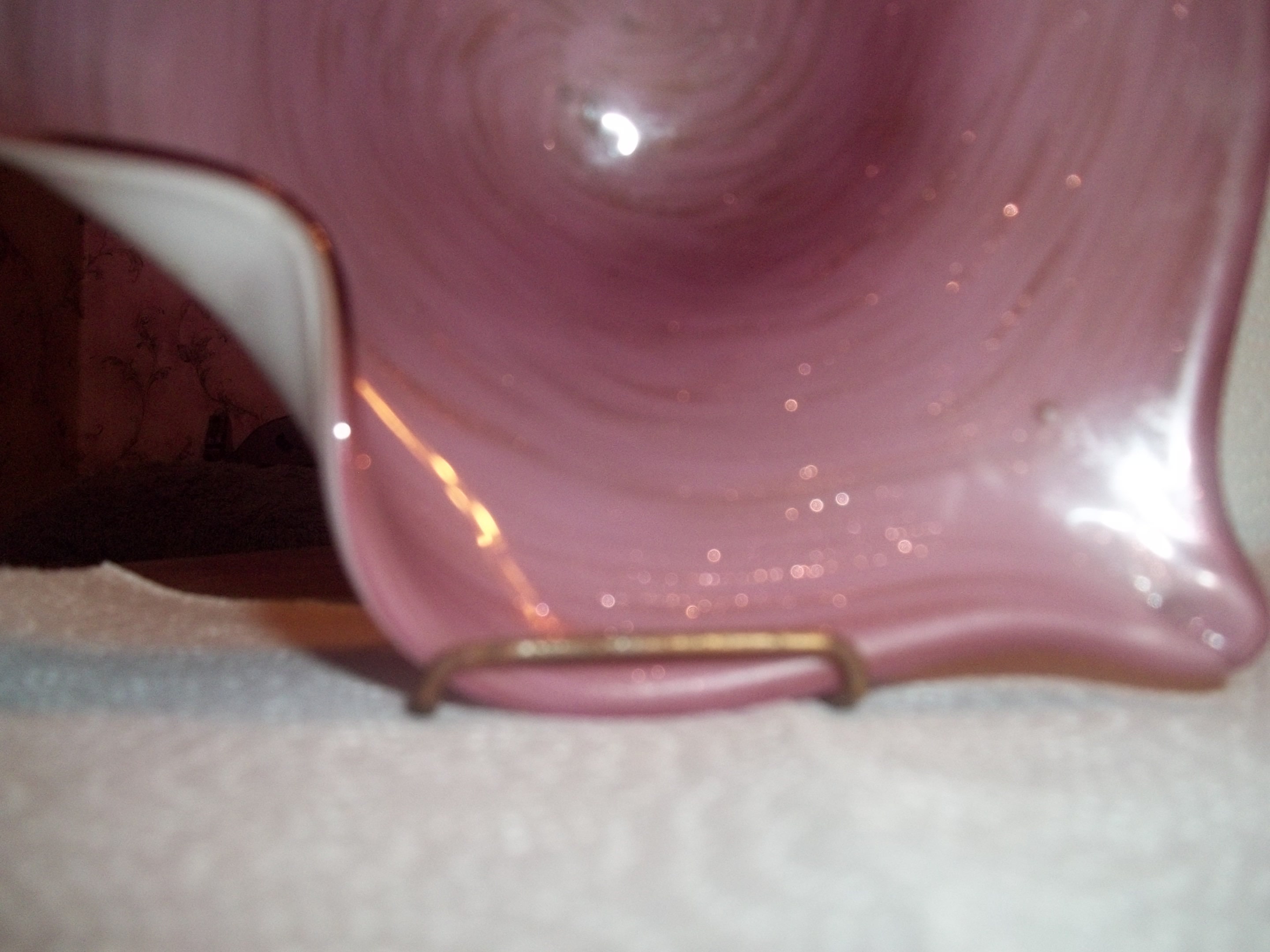 ITALIAN FOLDED RIM Cased Glass Sweetmeat Dish~barrini~unusual Lavender ...