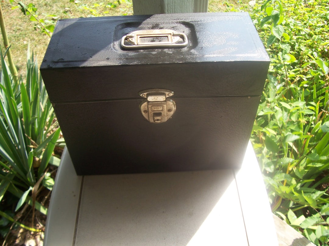 Antique or Collectible Portable METAL FILE BOX, Black With Green Enamel ...