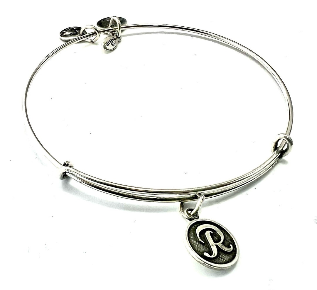 Alex and Ani Mini Script Initial R Bracelet Charm Bangle, Adjustable and Stackable, Rafaelian ...