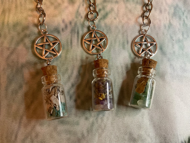 Spell Jar Keychain Pentacle Keychain Keyring Protection - Etsy