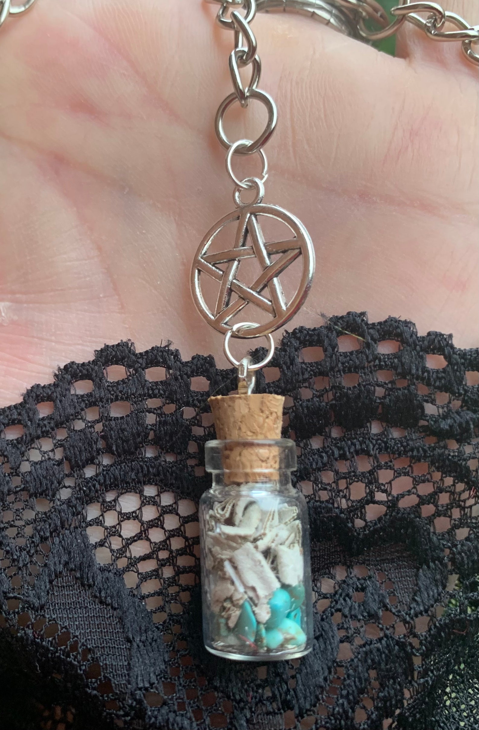Spell Jar Keychain Pentacle Keychain Keyring Protection - Etsy