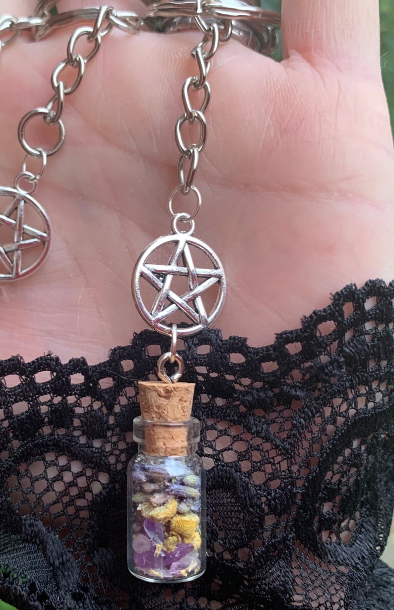 Spell Jar Keychain, Pentacle Keychain, Keyring Gift, Protection ...