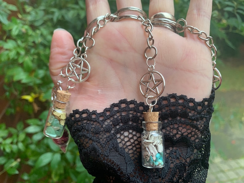 Spell Jar Keychain Pentacle Keychain Keyring Protection - Etsy