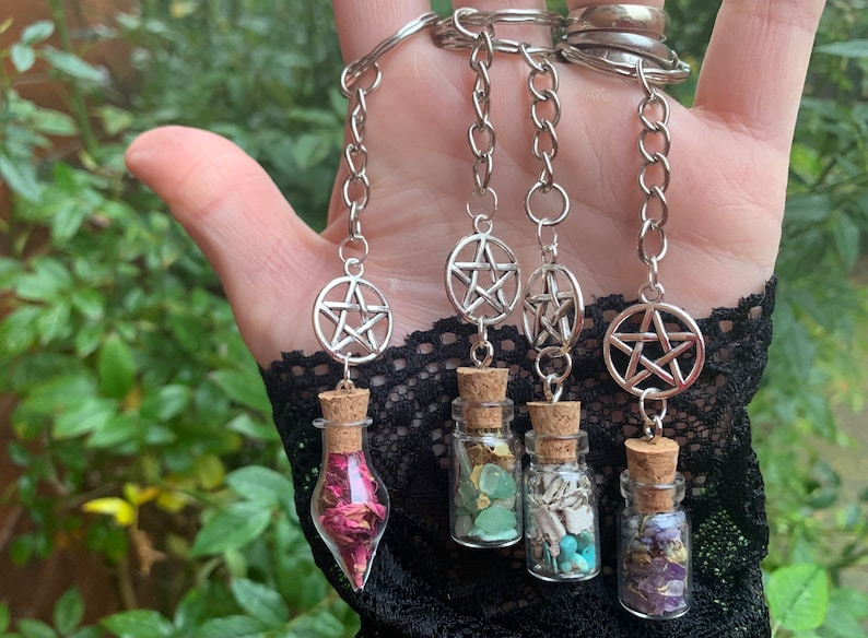 Spell Jar Keychain Pentacle Keychain Keyring Protection - Etsy
