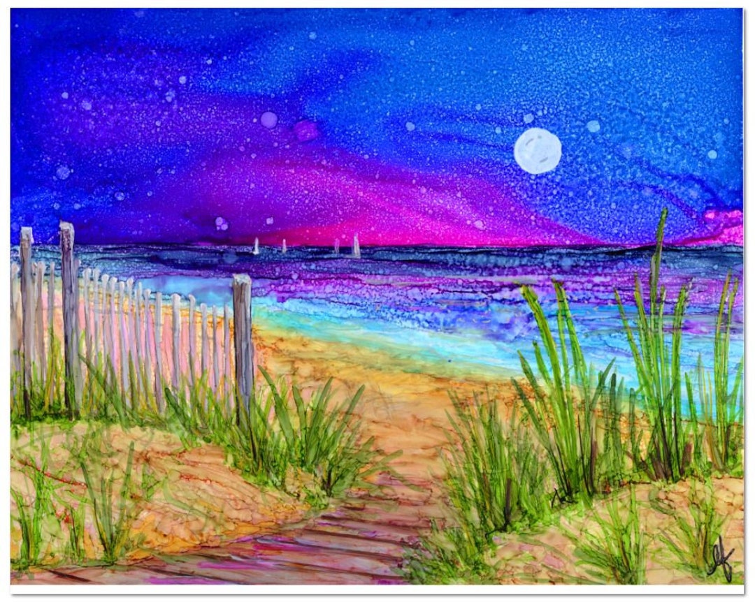 Print of Original Alcohol Ink Painting - Beach Acess- 5x7, 8x10, 11x14 ...