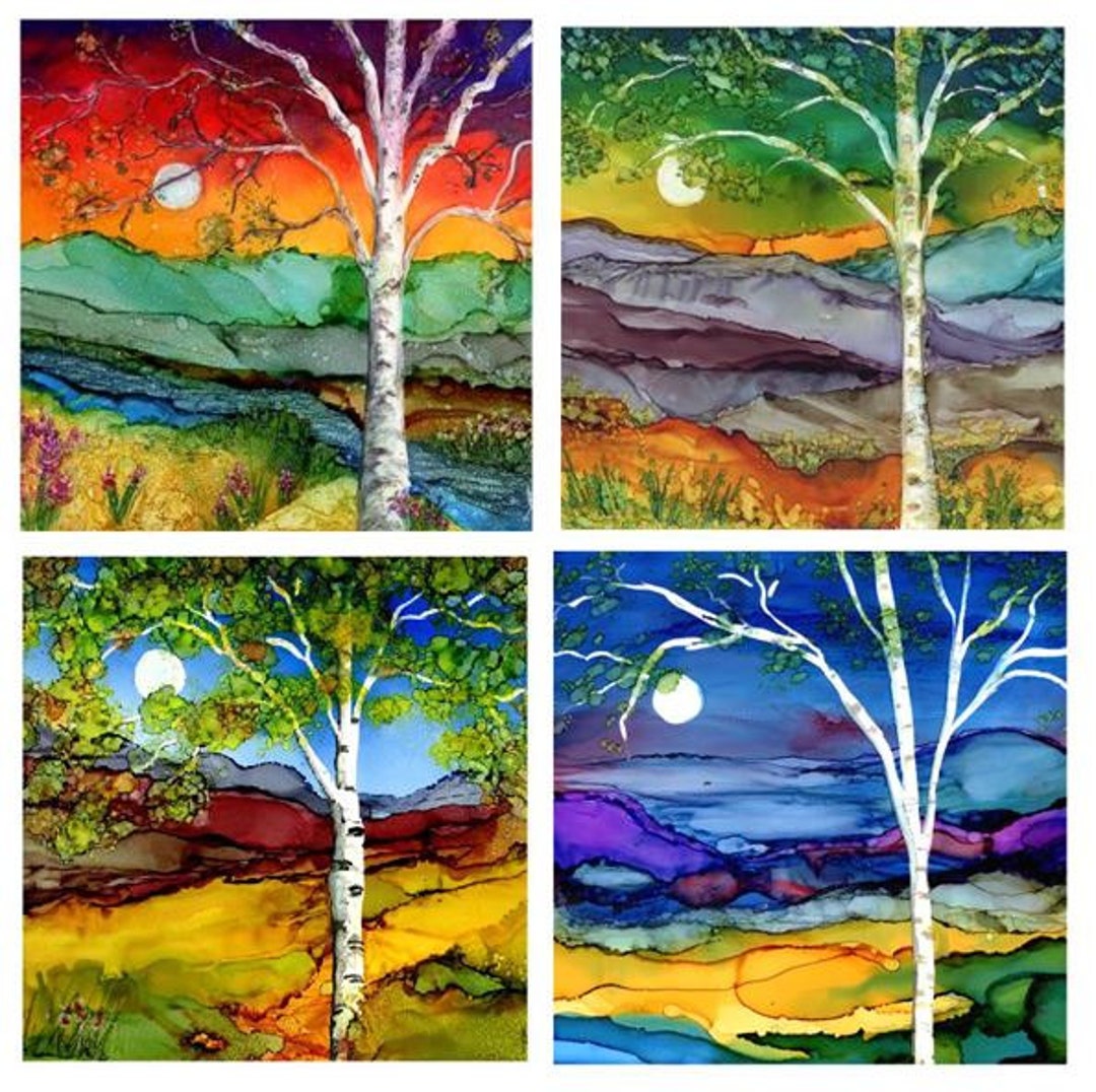 Birch Tree Coaster Set- Four 4 1/4"x 4 1/4" Ceramic Tiles. Imprint of ...