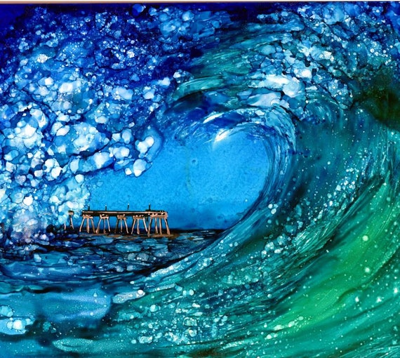 Trivet Art Tile Dye Sublimation Imprint of Alcohol Ink painting on 6x6 Ceramic Tile Alcohol Inks Blue Wave