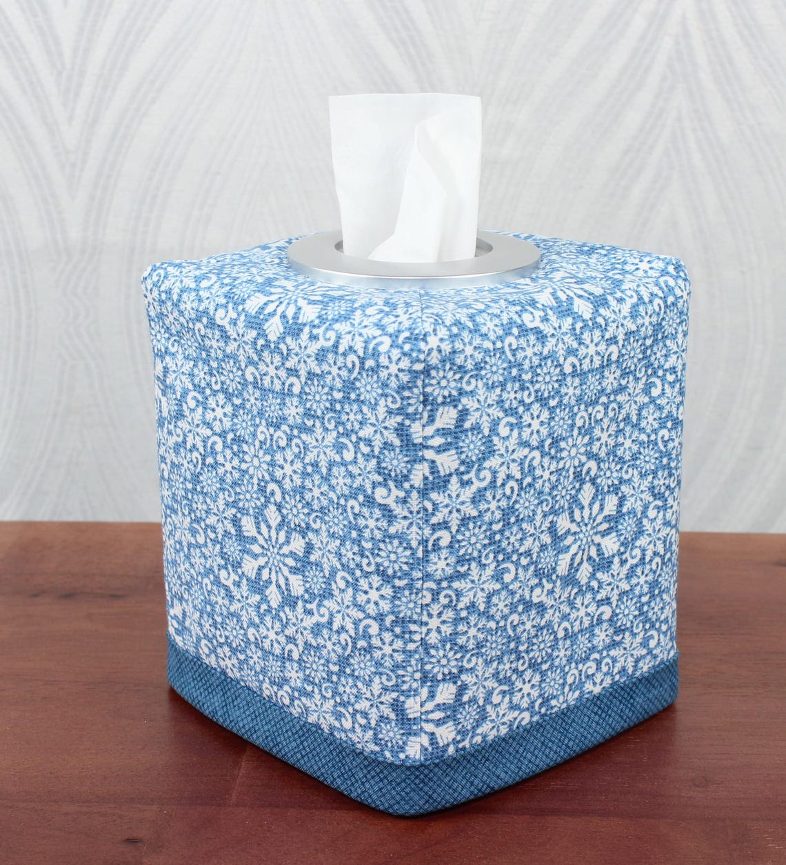 Reversible Tissue Box Cover - Blue Leaf / Blue Snowflake - Etsy