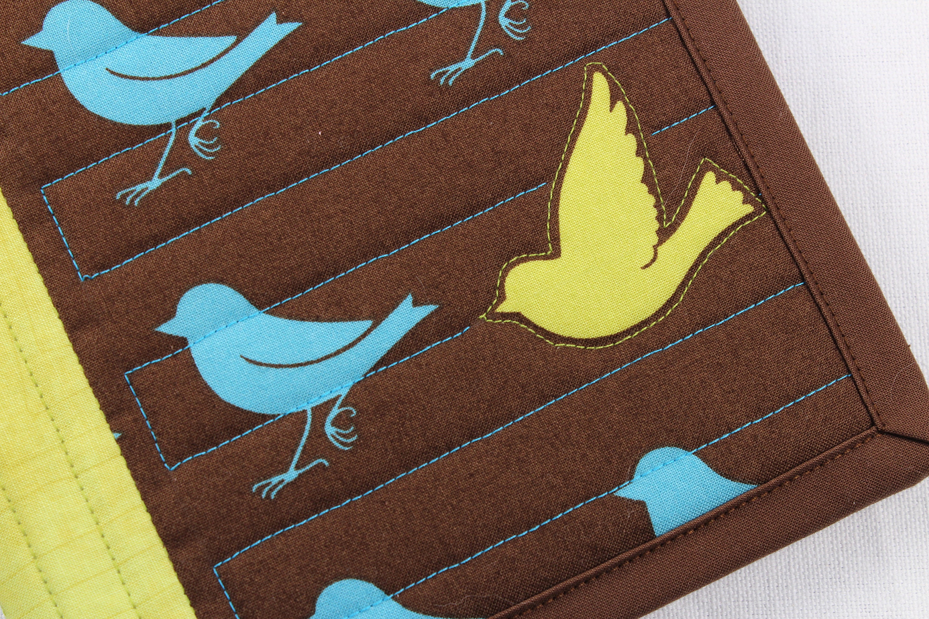 Quilted Notebook Cover With A5 Spiral Notebook birds in Teal and Lime ...