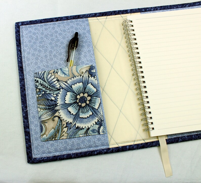 Quilted Notebook Cover With A5 Spiral Notebook -blue Floral - Etsy