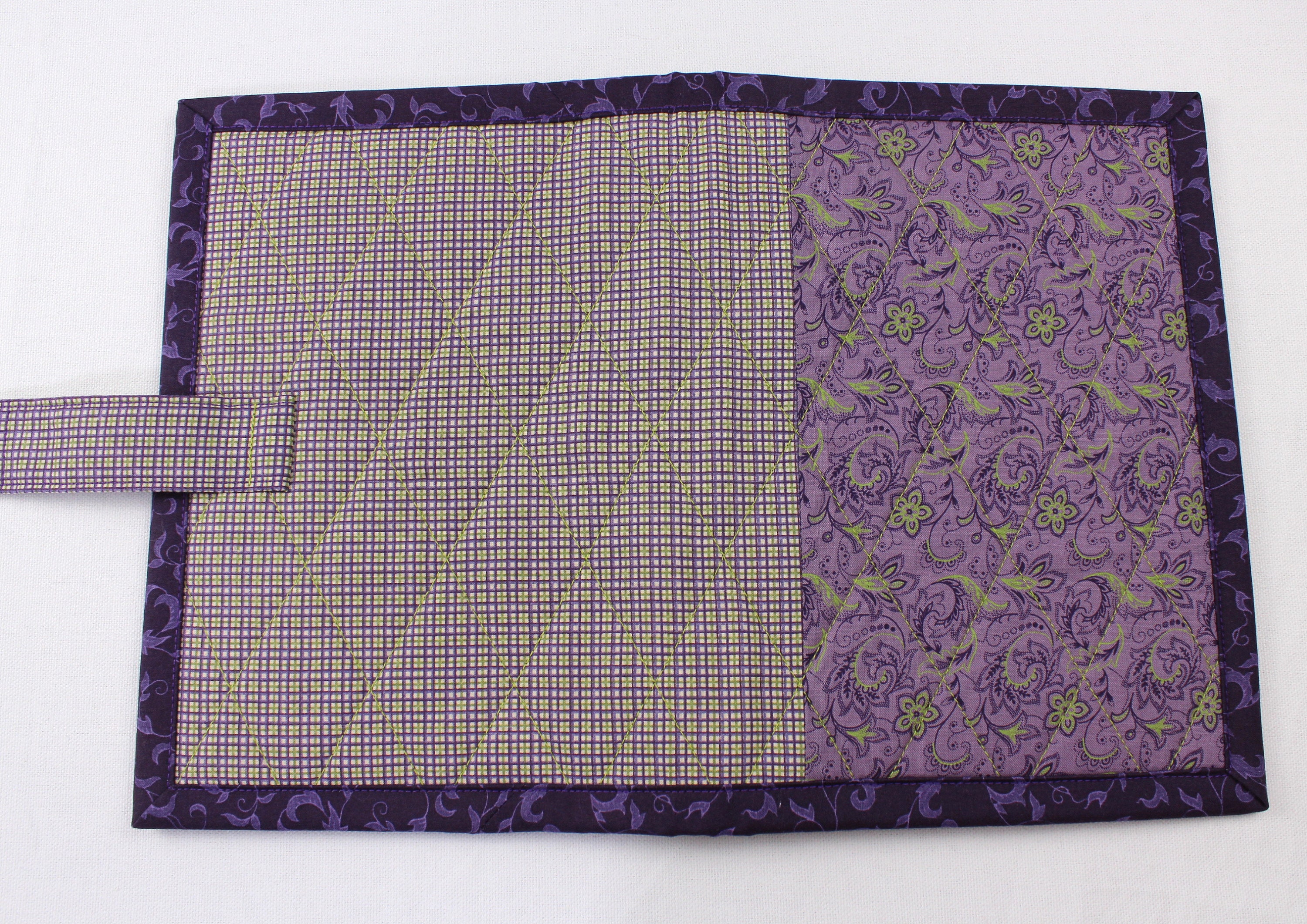 Quilted Fabric Notebook Cover With A5 Spiral Notebook Purple and Green ...