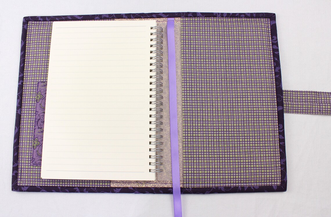Quilted Fabric Notebook Cover With A5 Spiral Notebook Purple and Green ...