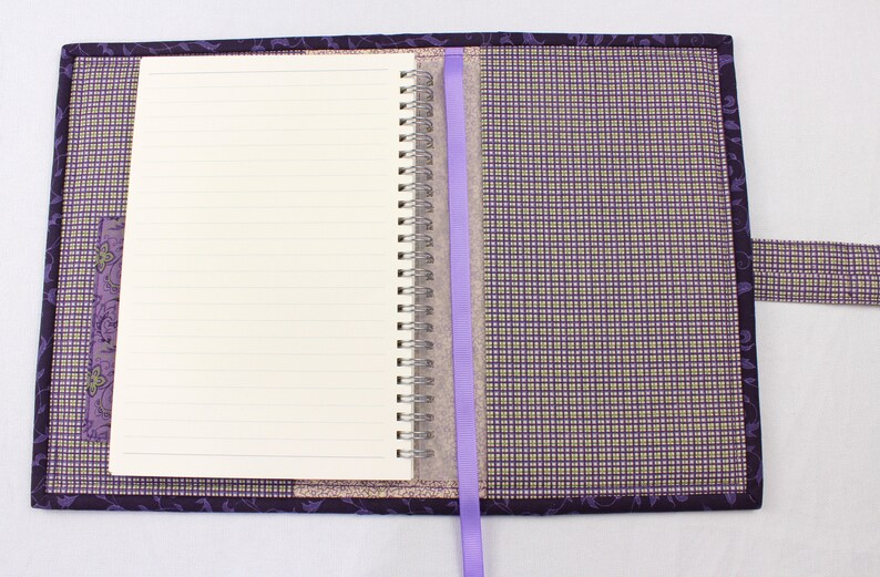 Quilted Fabric Notebook Cover With A5 Spiral Notebook Purple and Green ...