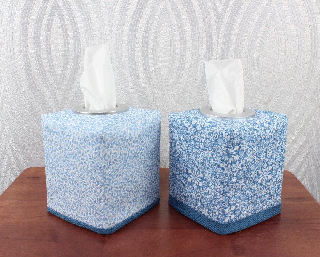 Reversible Tissue Box Cover - Blue Leaf / Blue Snowflake - Etsy