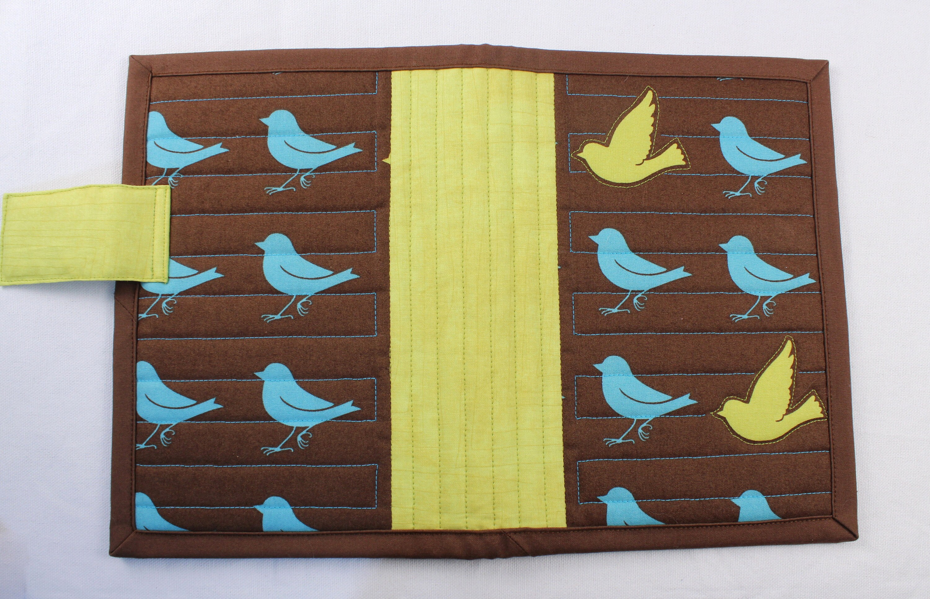 Quilted Notebook Cover With A5 Spiral Notebook birds in Teal and Lime ...