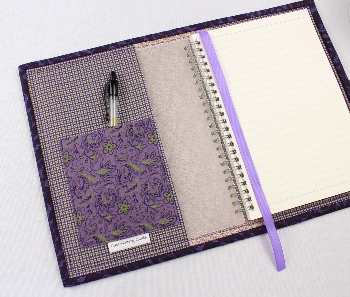 Quilted Fabric Notebook Cover With A5 Spiral Notebook Purple and Green ...