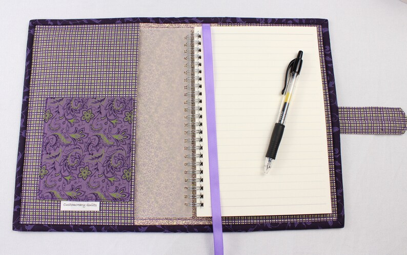 Quilted Fabric Notebook Cover With A5 Spiral Notebook Purple and Green ...