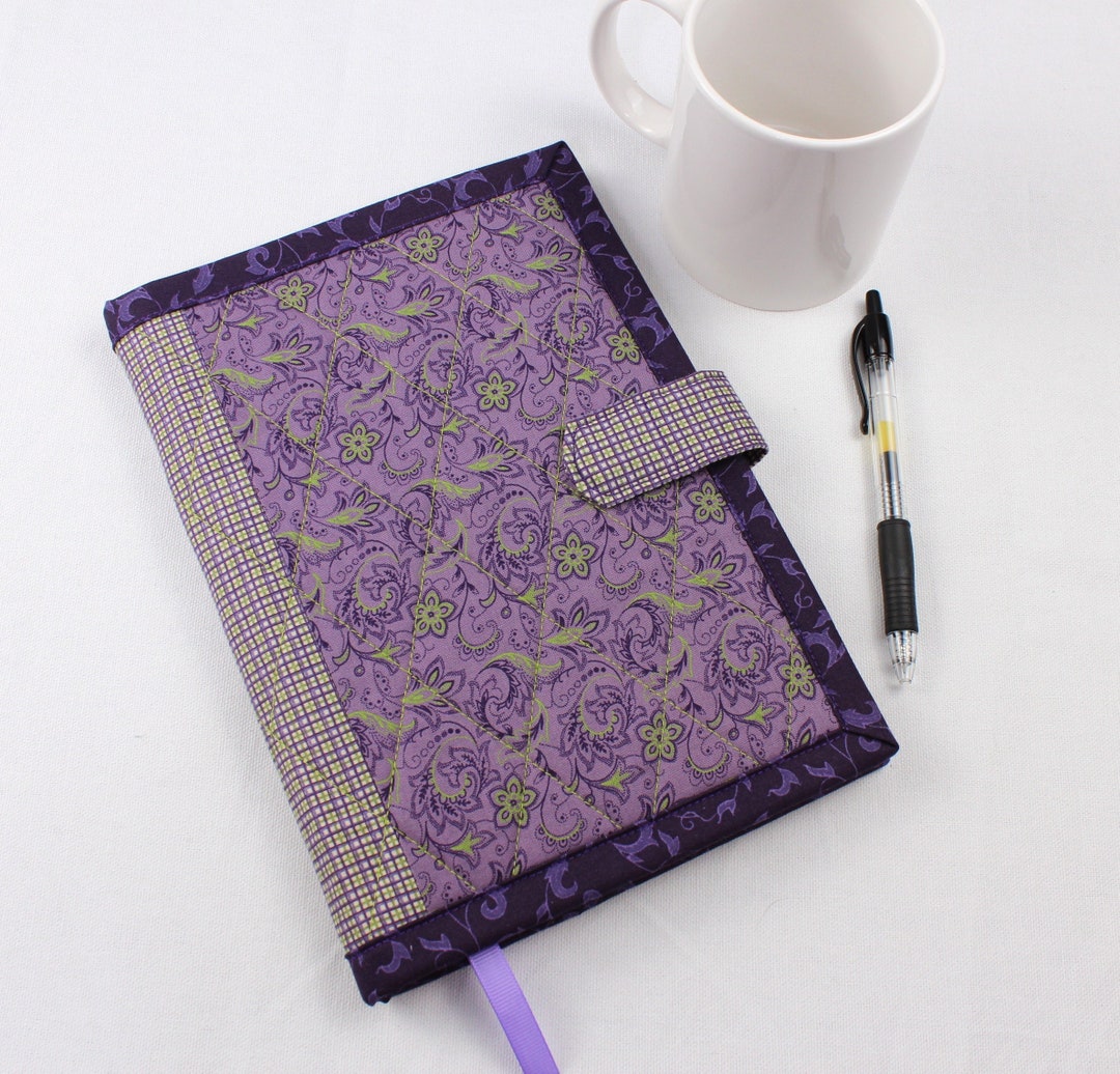 Quilted Fabric Notebook Cover With A5 Spiral Notebook Purple and Green ...