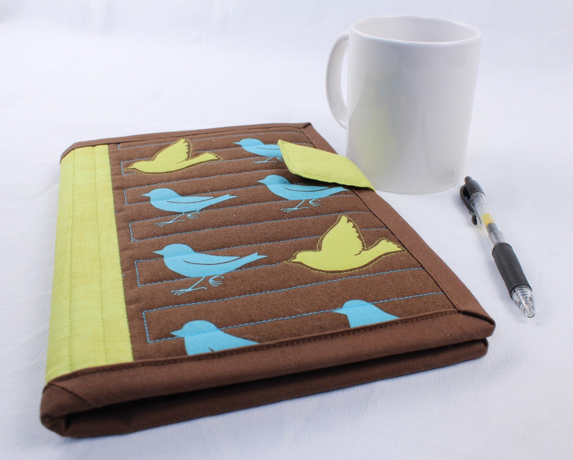 Quilted Notebook Cover With A5 Spiral Notebook birds in Teal and Lime ...
