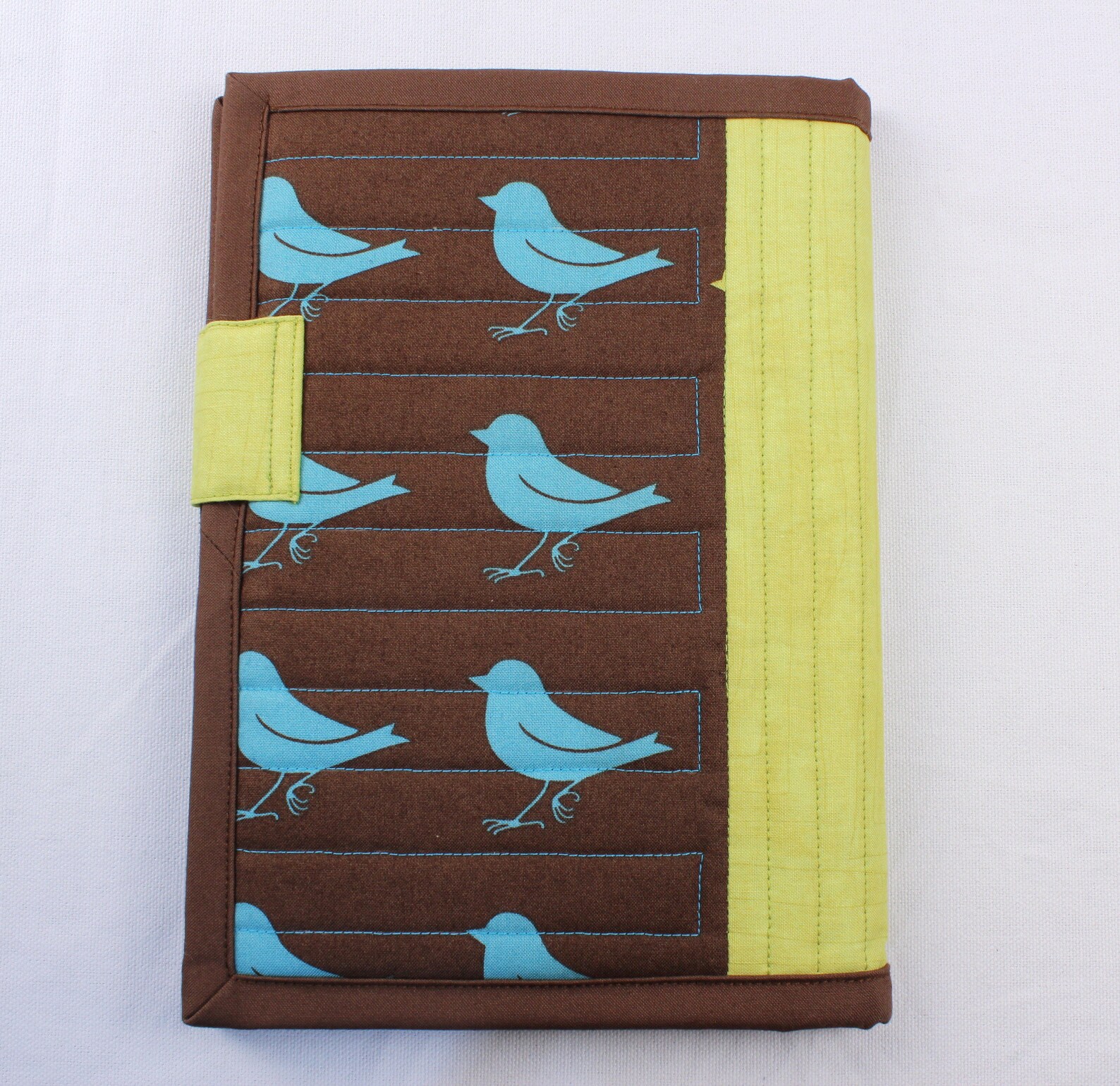 Quilted Notebook Cover With A5 Spiral Notebook birds in Teal and Lime ...