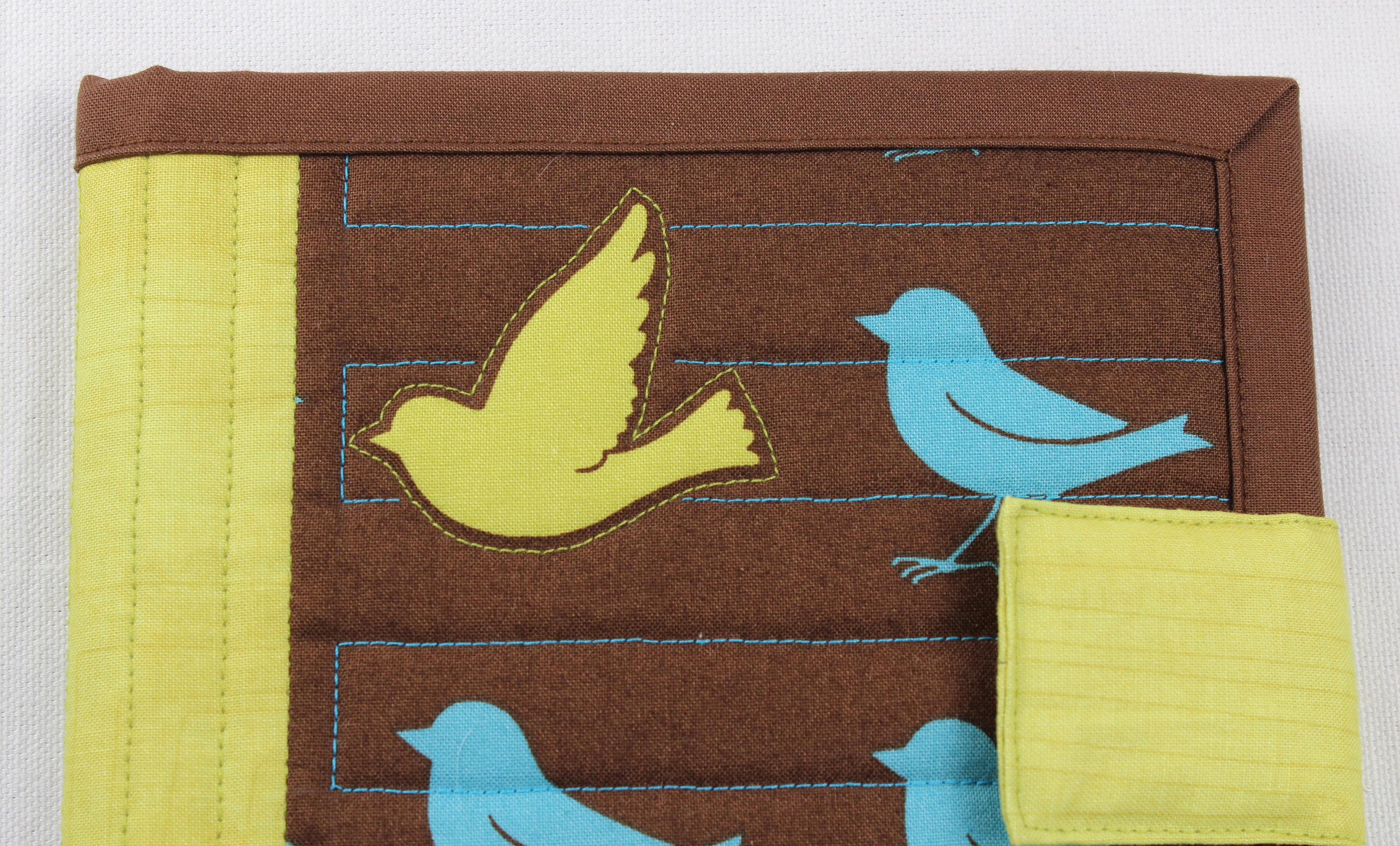 Quilted Notebook Cover With A5 Spiral Notebook birds in Teal and Lime ...