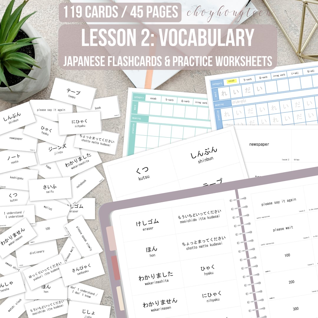 Learn Japanese Vocabulary, Lesson 2, Japanese Workbook, Hiragana ...