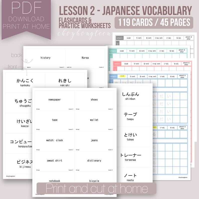 Learn Japanese Vocabulary Lesson 2 Japanese Workbook - Etsy