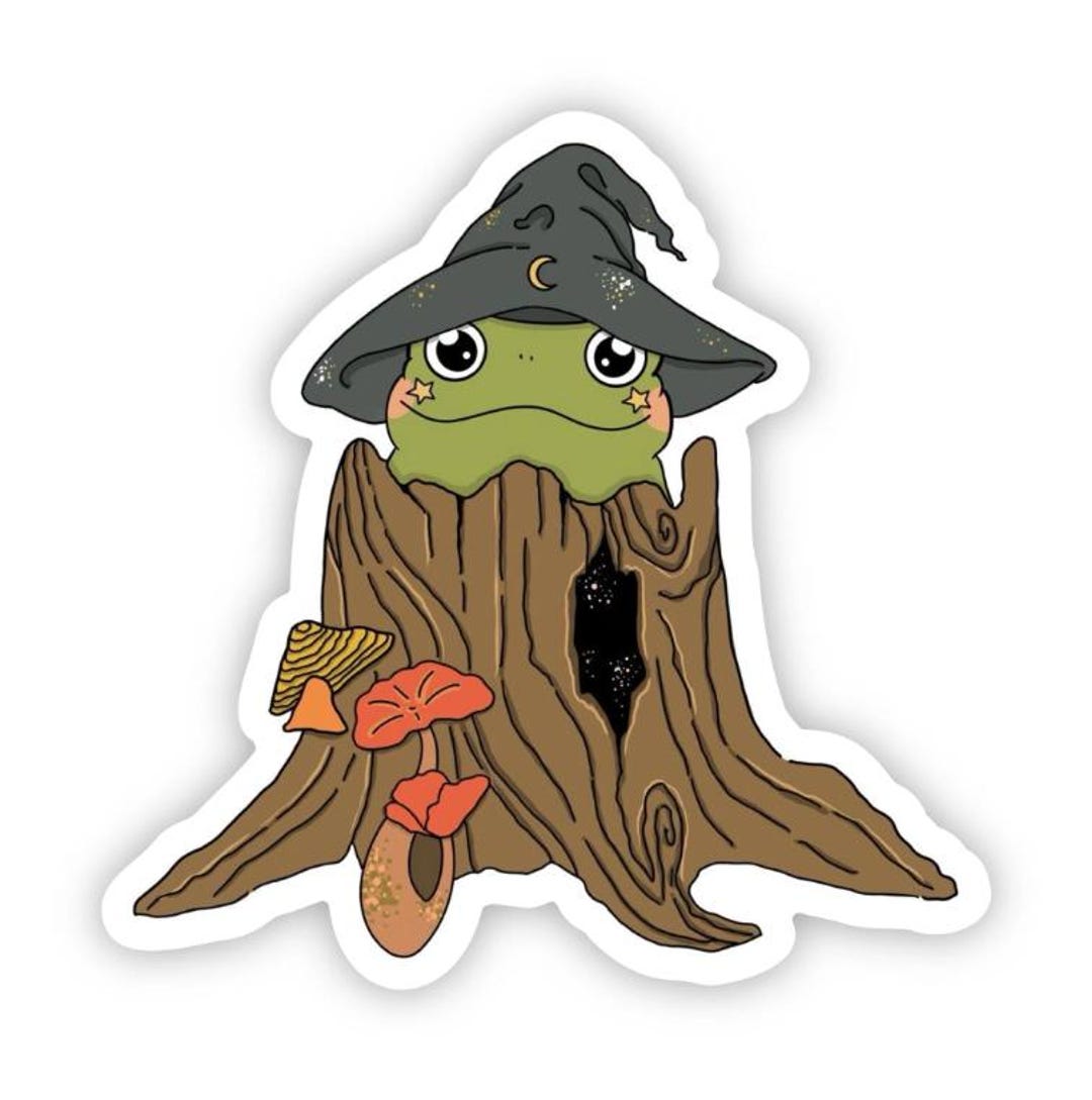 Wizard Frog Sticker Magical Frog in Tree Stump Waterproof Vinyl for ...
