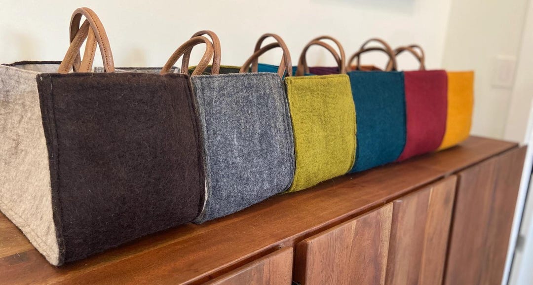Felted Wool Knitting Bag: Leather Handles, Fair Trade Crafted - Etsy