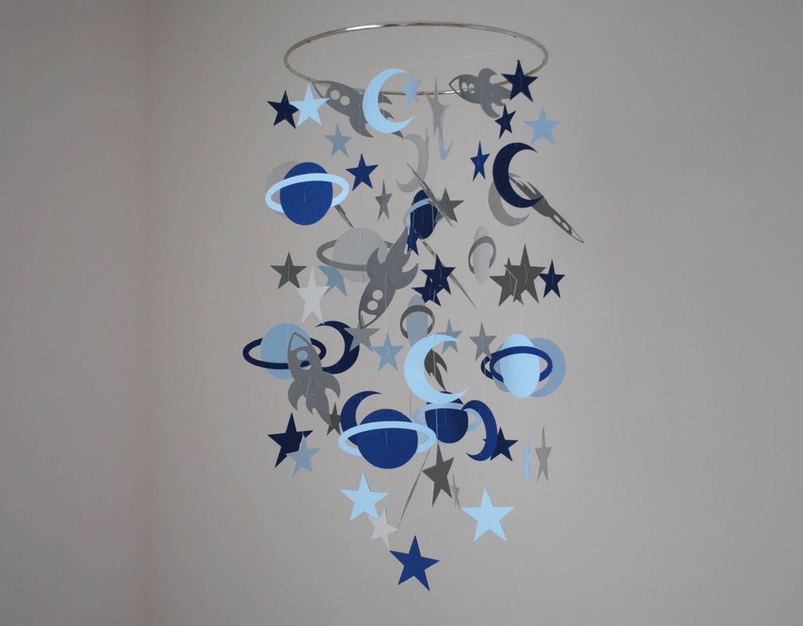 Outer Space Mobile / Planets Moons Rockets Stars // Nursery | Etsy