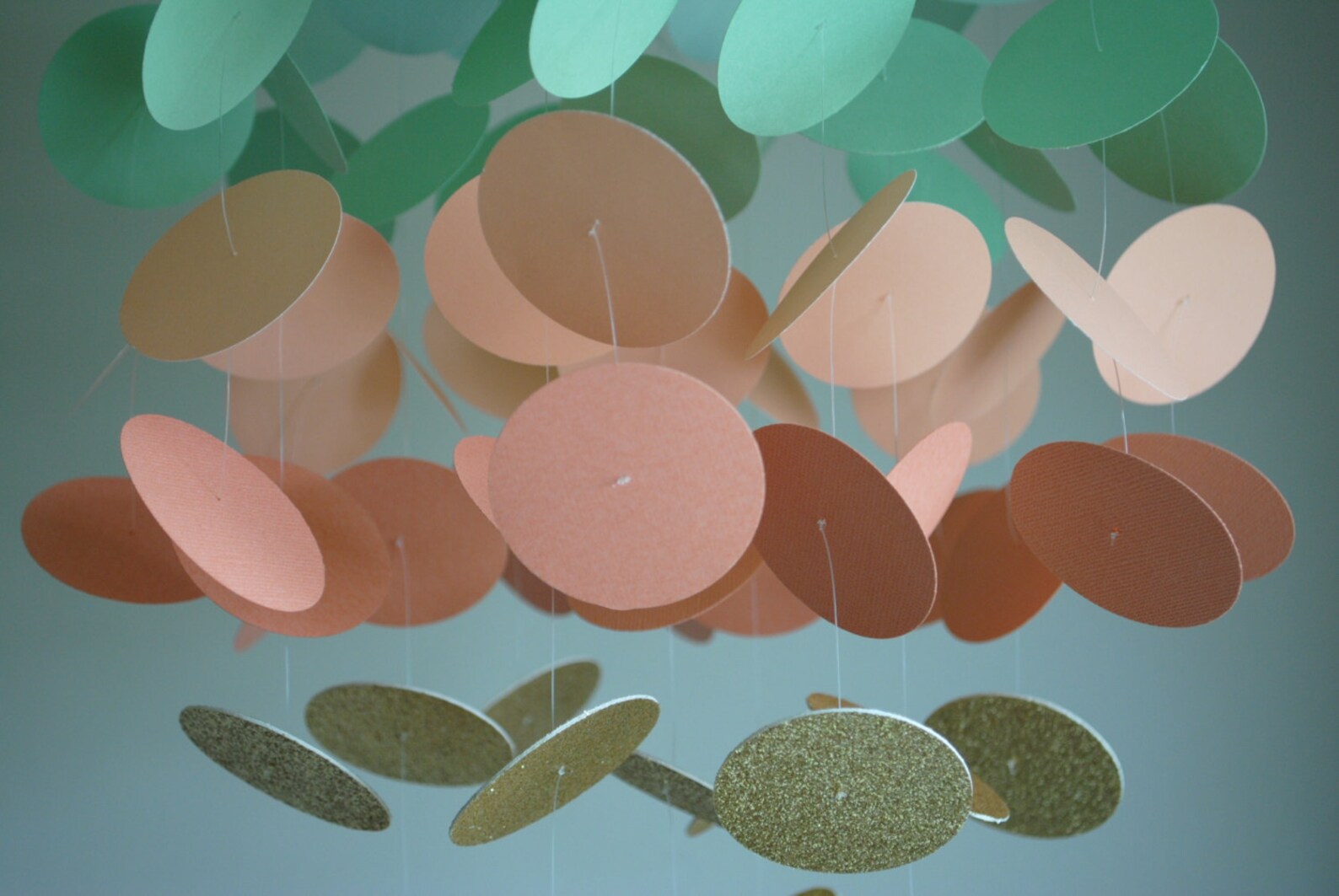 Mint Green Peach & Gold Glitter Floating Dot Mobile // - Etsy
